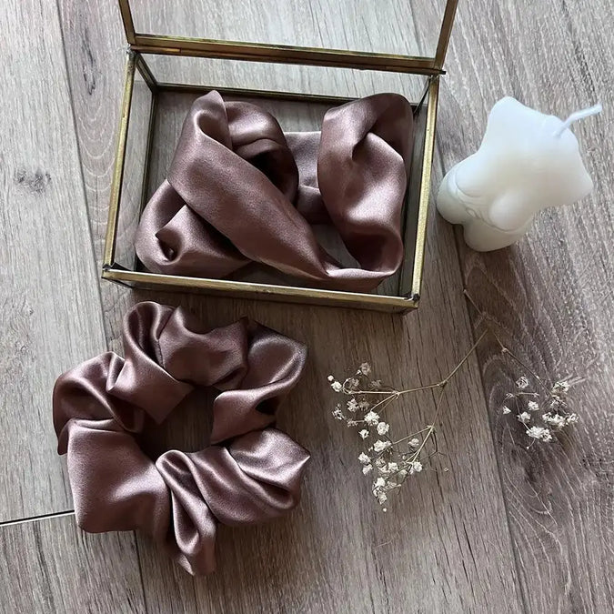 Chouchou en soie véritable Caramel | Violette & Rose